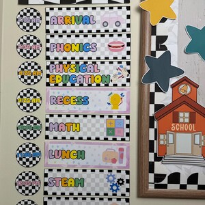 Editable Daily Classroom Schedule Cards | Bright Checkered | English ...