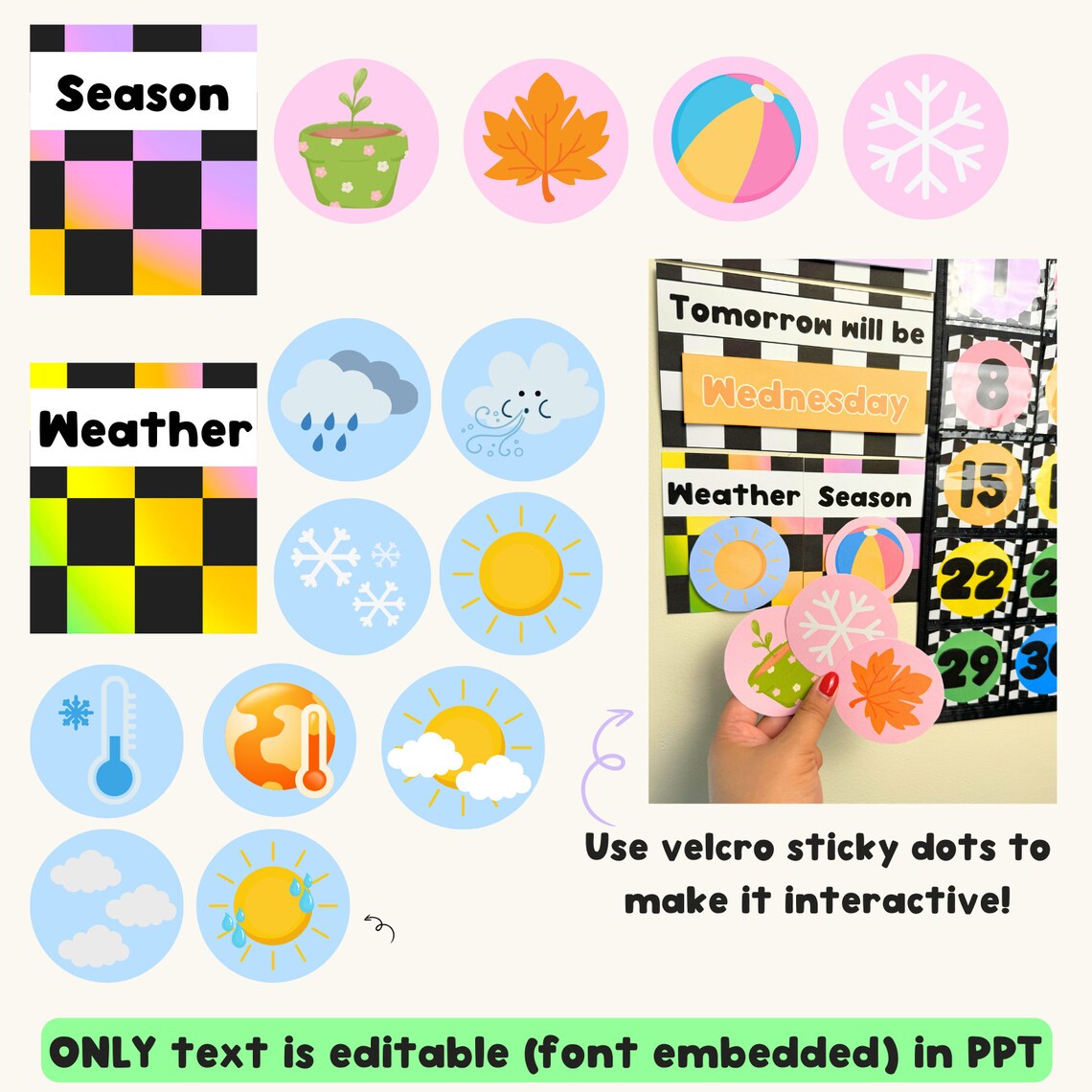 Bright Classroom Calendar and Weather Display | Kaleidoscope Decor Set ...