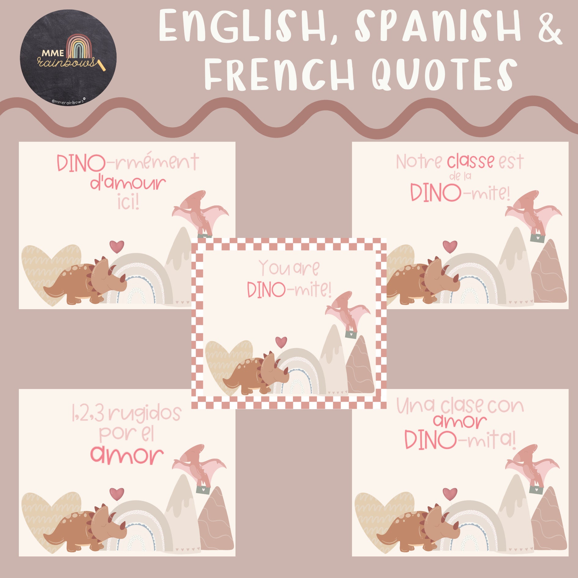 Valentine's Day Bulletin Board Kit Dino Love Theme With English, French ...