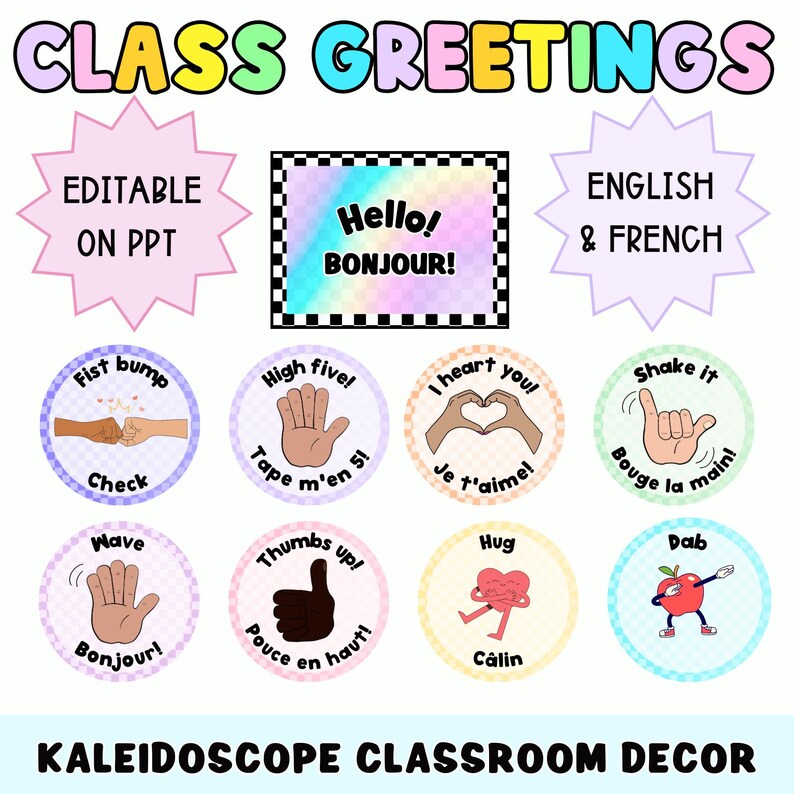 Class Greetings Posters | Bright and Checkered Classroom | English ...