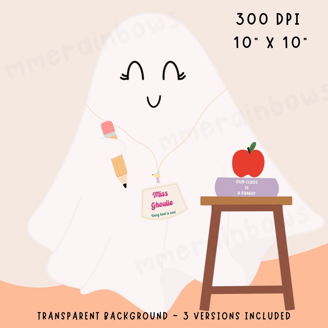 Cute Teacher Ghost PNG | Teacher Ghoulie PNG | Halloween Sticker Png ...