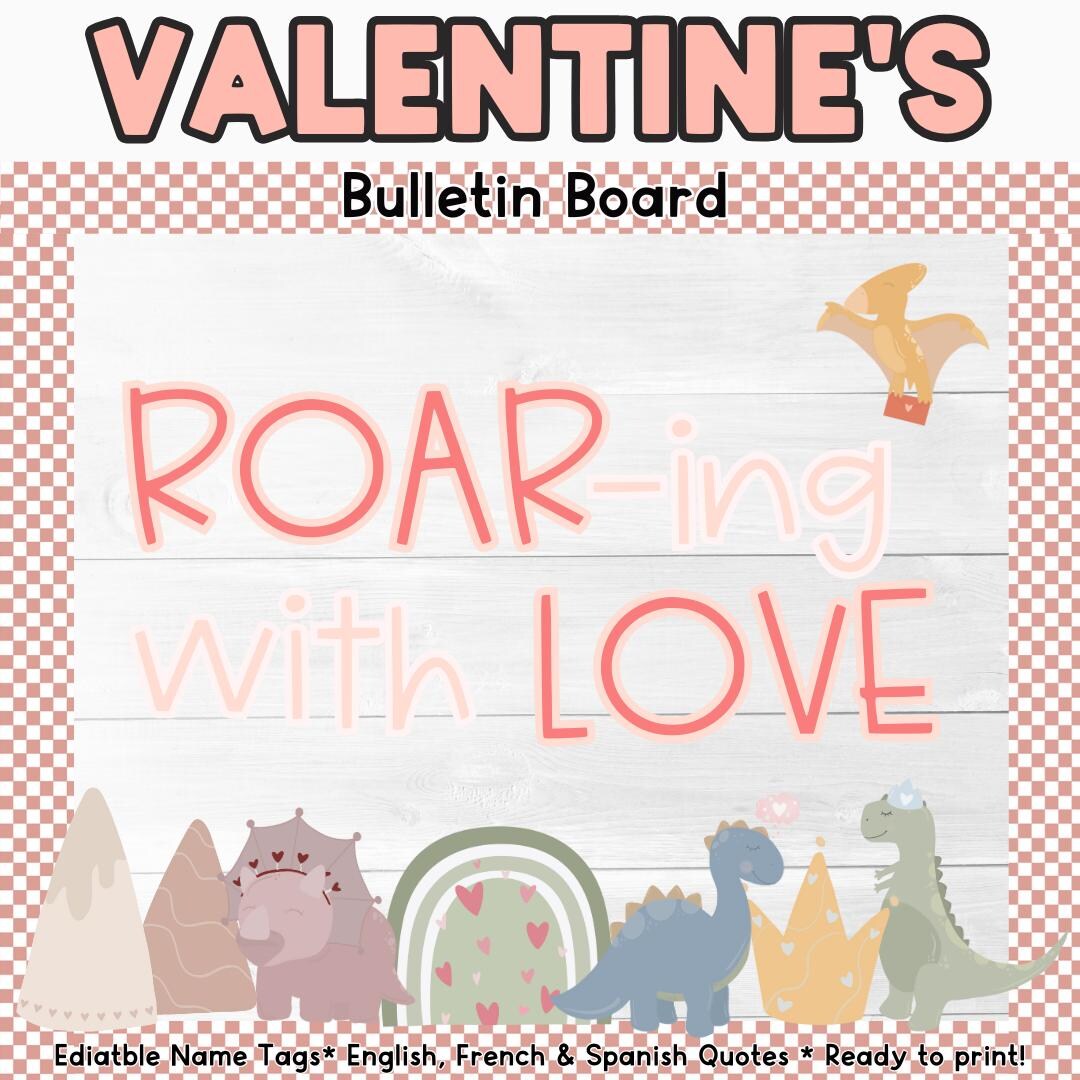 Valentine's Day Bulletin Board Kit | Dino Love Theme With English ...