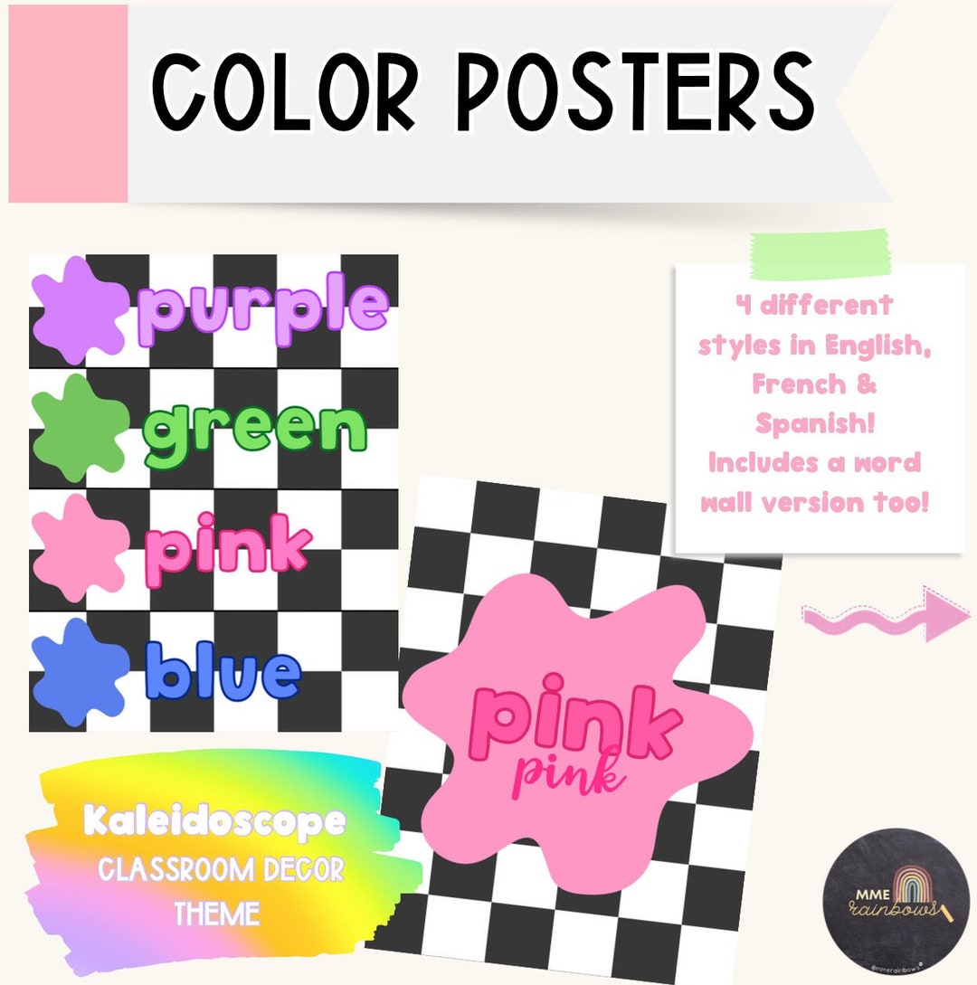 Color Posters in English, French & Spanish-kaleidoscope Classroom Decor ...