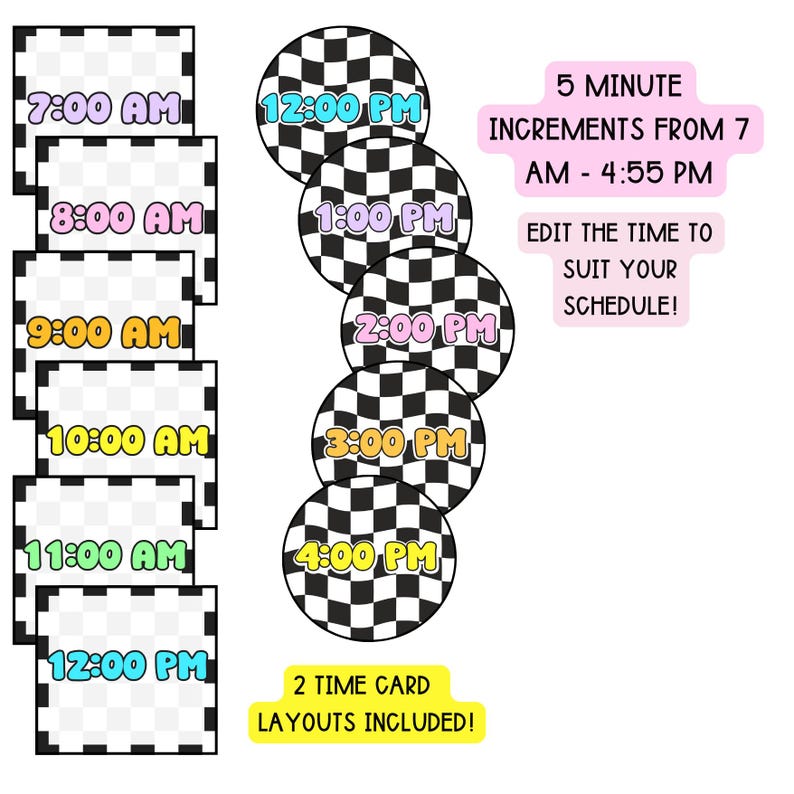 Editable Daily Classroom Schedule Cards | Bright Checkered | English ...