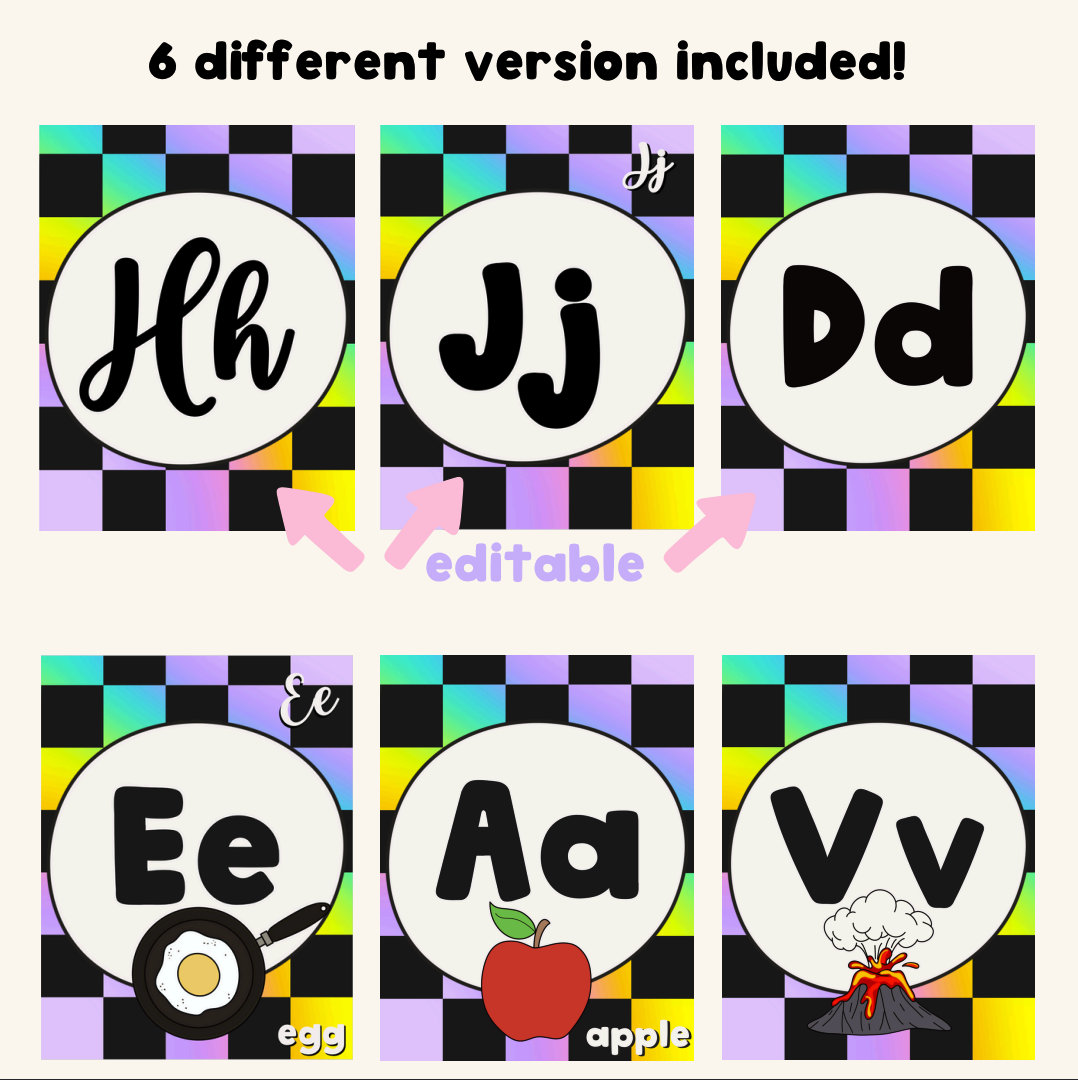 Classroom Alphabet Posters | Kaleidoscope Rainbow Theme | Editable - Etsy