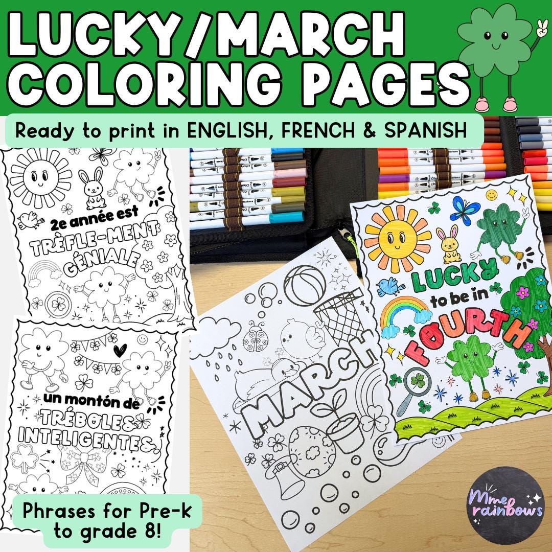 March/st. Patrick's Coloring Pages | English, French, Spanish | NO PREP ...