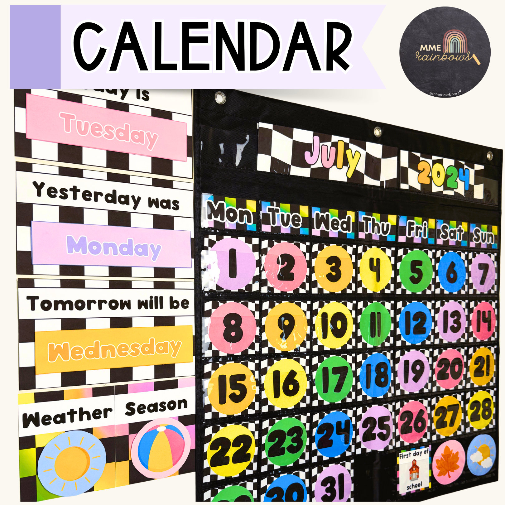 Bright Classroom Calendar and Weather Display | Kaleidoscope Decor Set ...