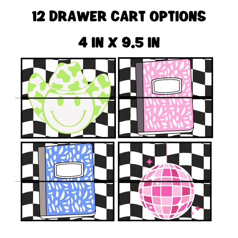 10 and 12 Drawer Cart Labels | English & French | Editable | Bright ...
