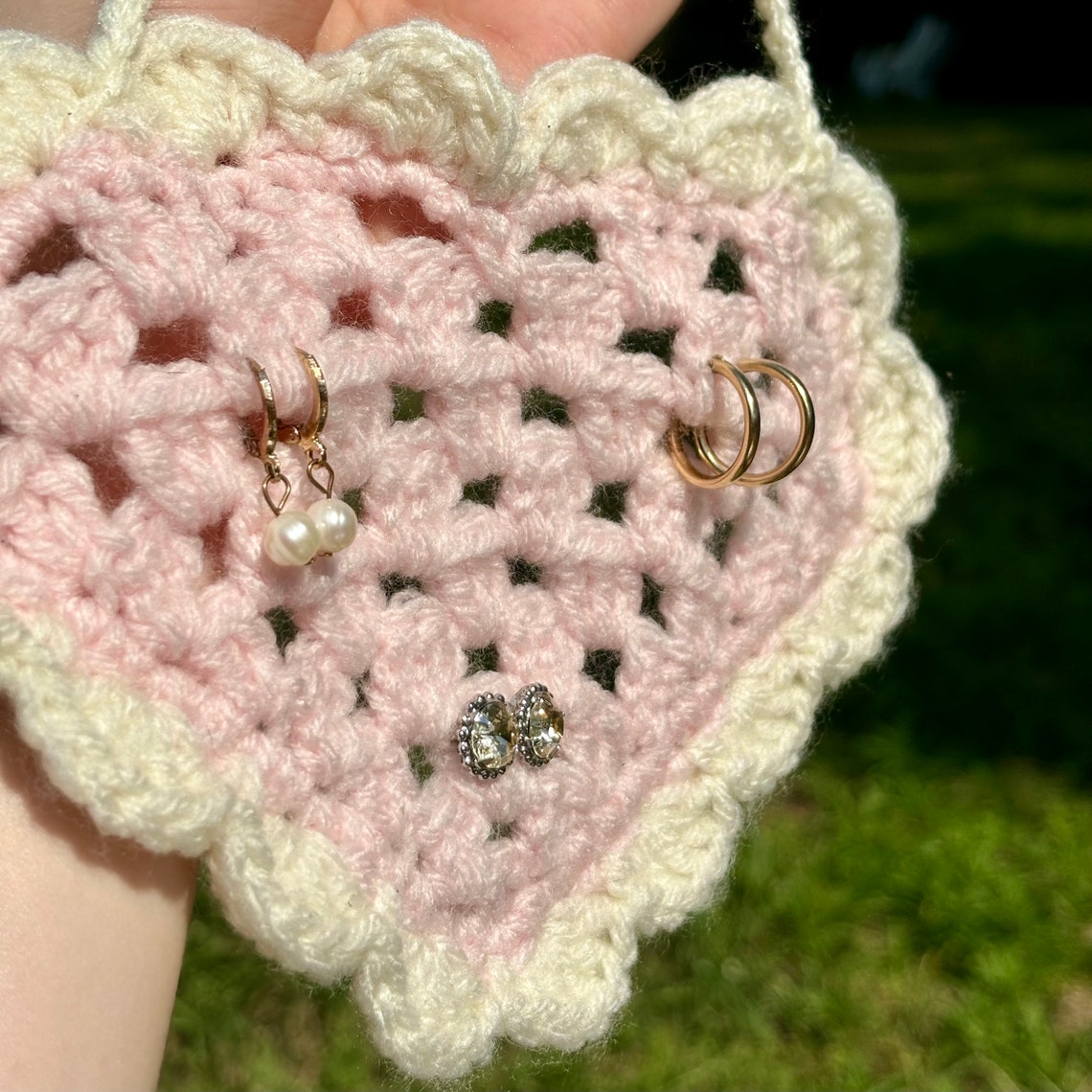 Heart Shaped Crochet Earring Holder, Pastel, Coquette Aesthetic, Cute ...