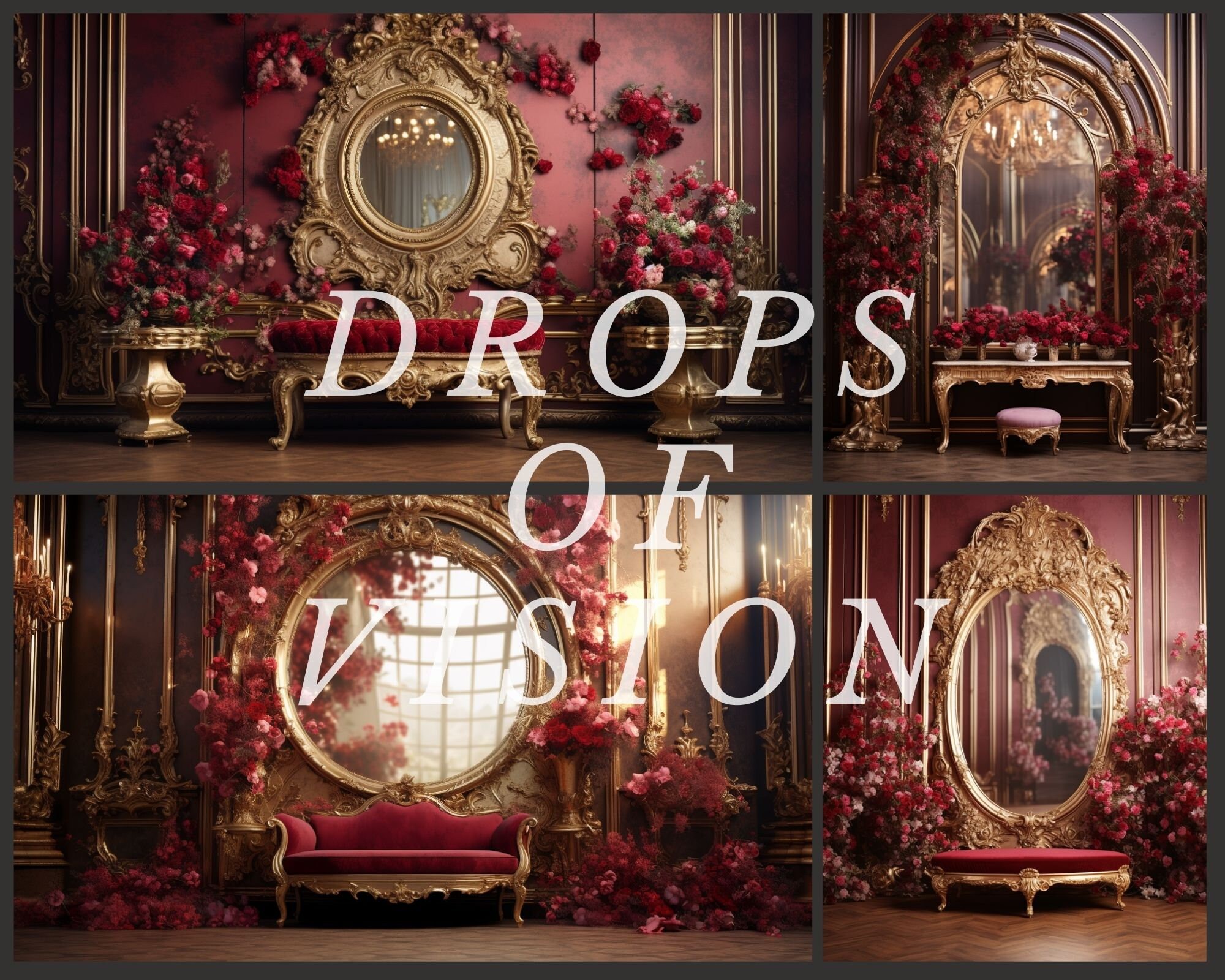 20 Ruby Red Mirror Room & Gold Backdrops, Maternity Overlays ...