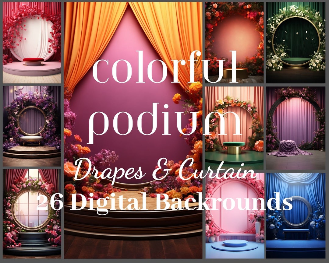 26 Colorful Podium, Drapes & Curtain Digital Backdrops, Maternity ...