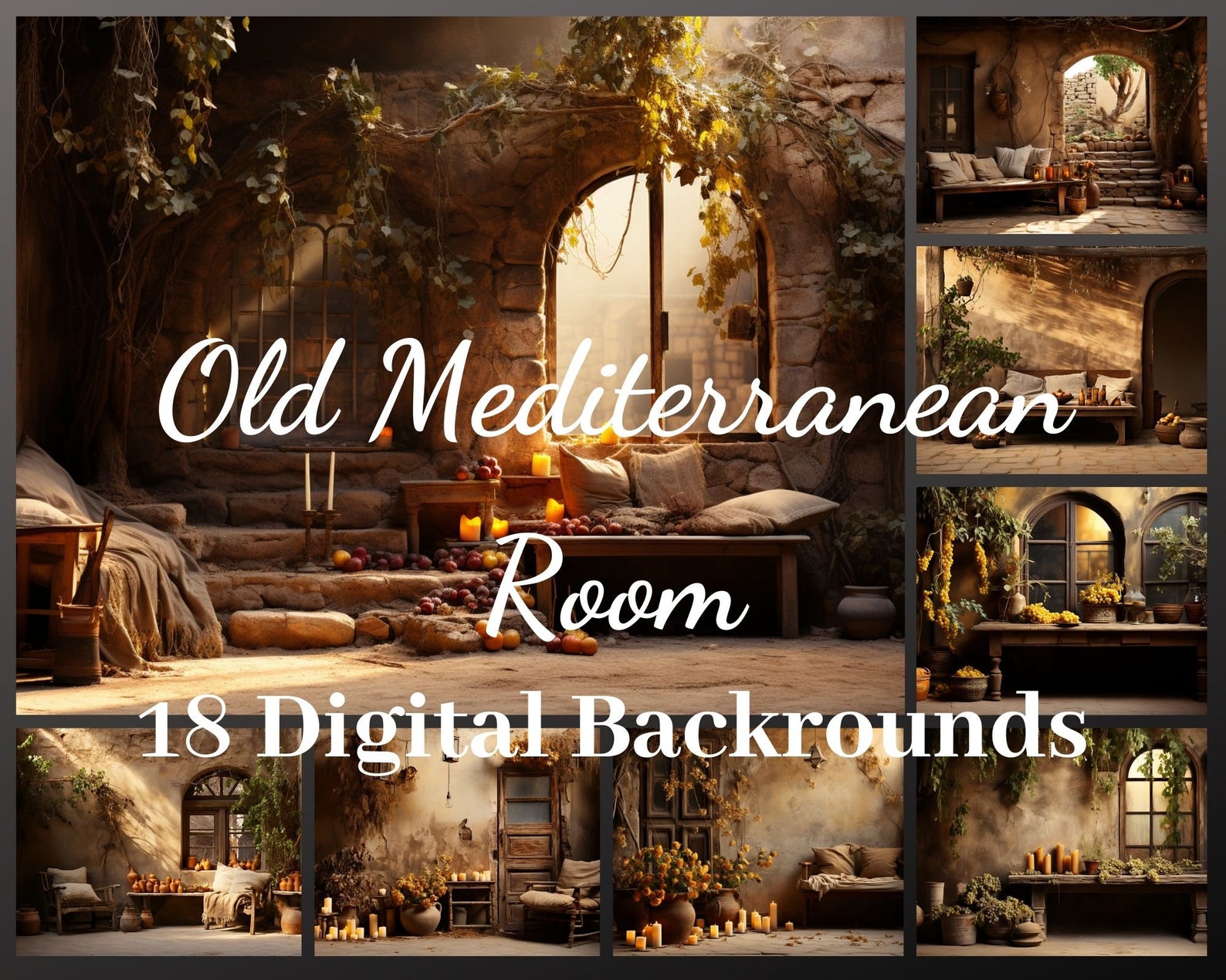 18 Old Mediterranean Brown Room Digital Backdrops, Maternity Overlays ...