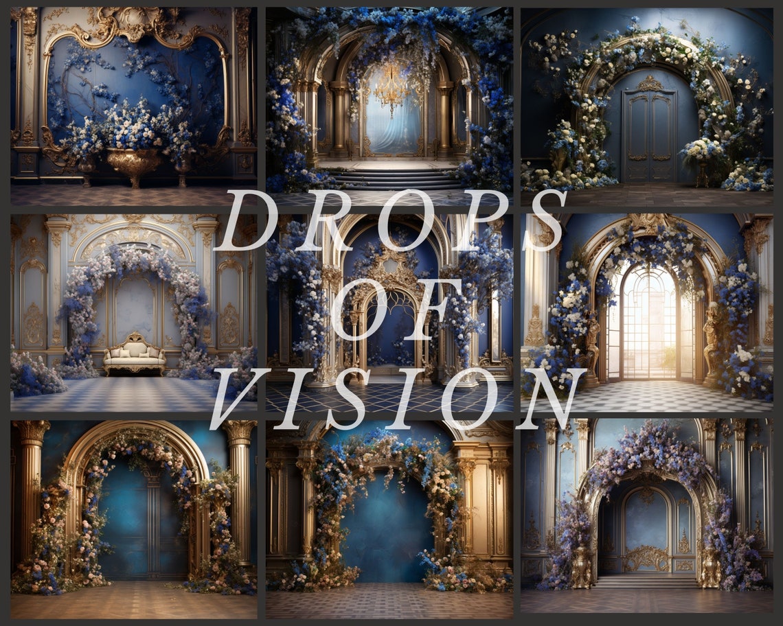 21 Sapphire Blue Palace Archway & Gold Backdrops, Maternity Overlays ...