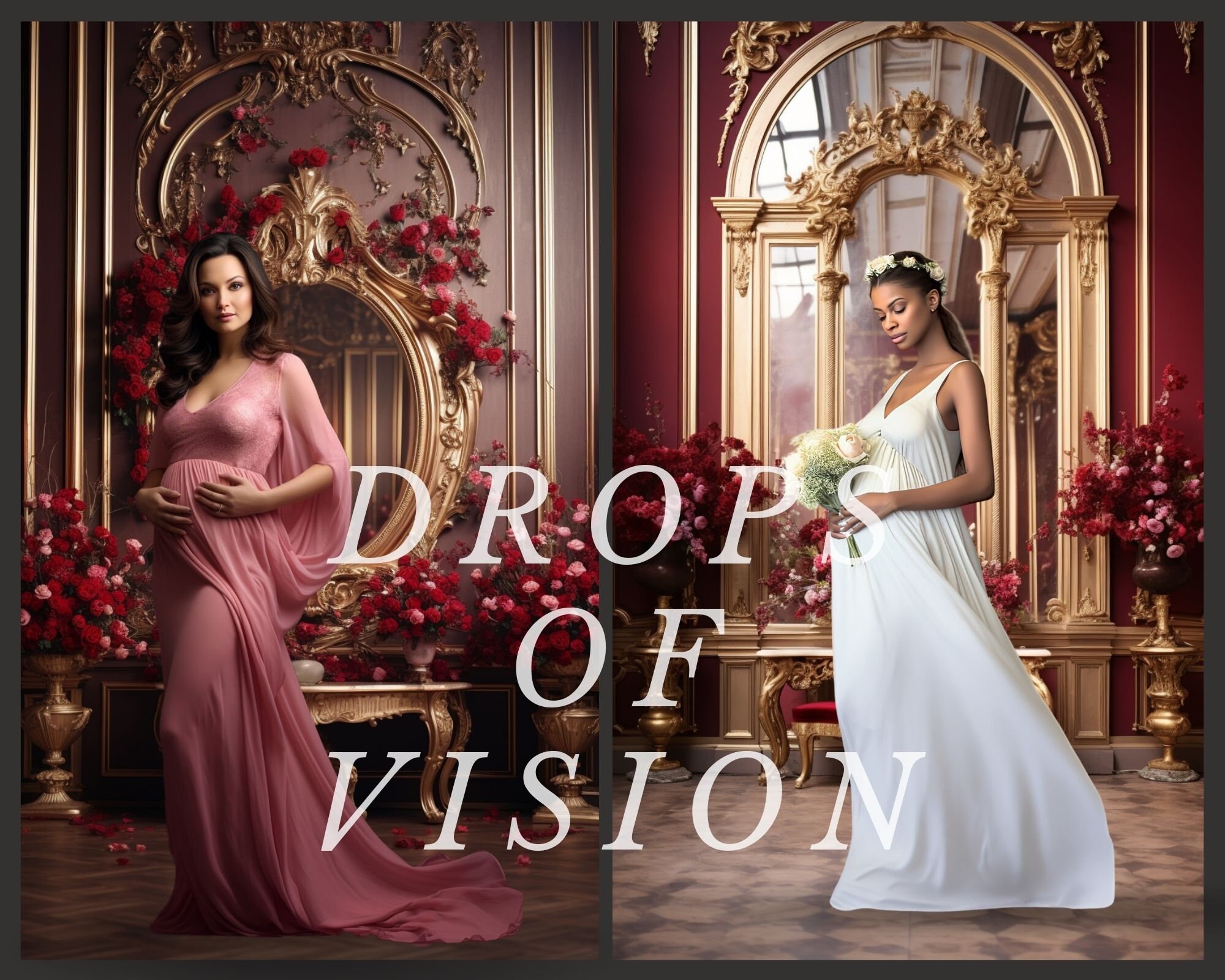 20 Ruby Red Mirror Room & Gold Backdrops, Maternity Overlays ...