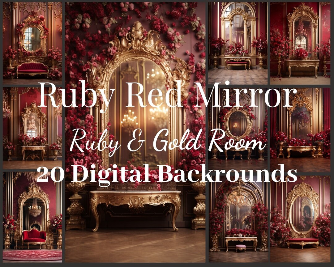 20 Ruby Red Mirror Room & Gold Backdrops, Maternity Overlays ...