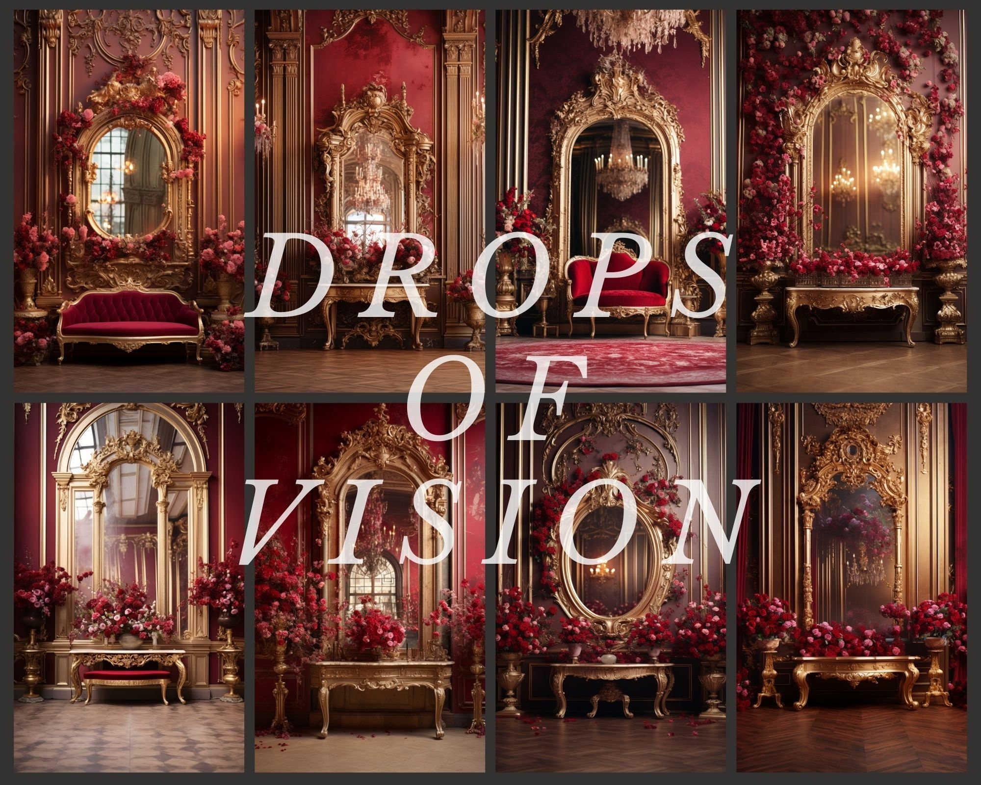 20 Ruby Red Mirror Room & Gold Backdrops, Maternity Overlays ...