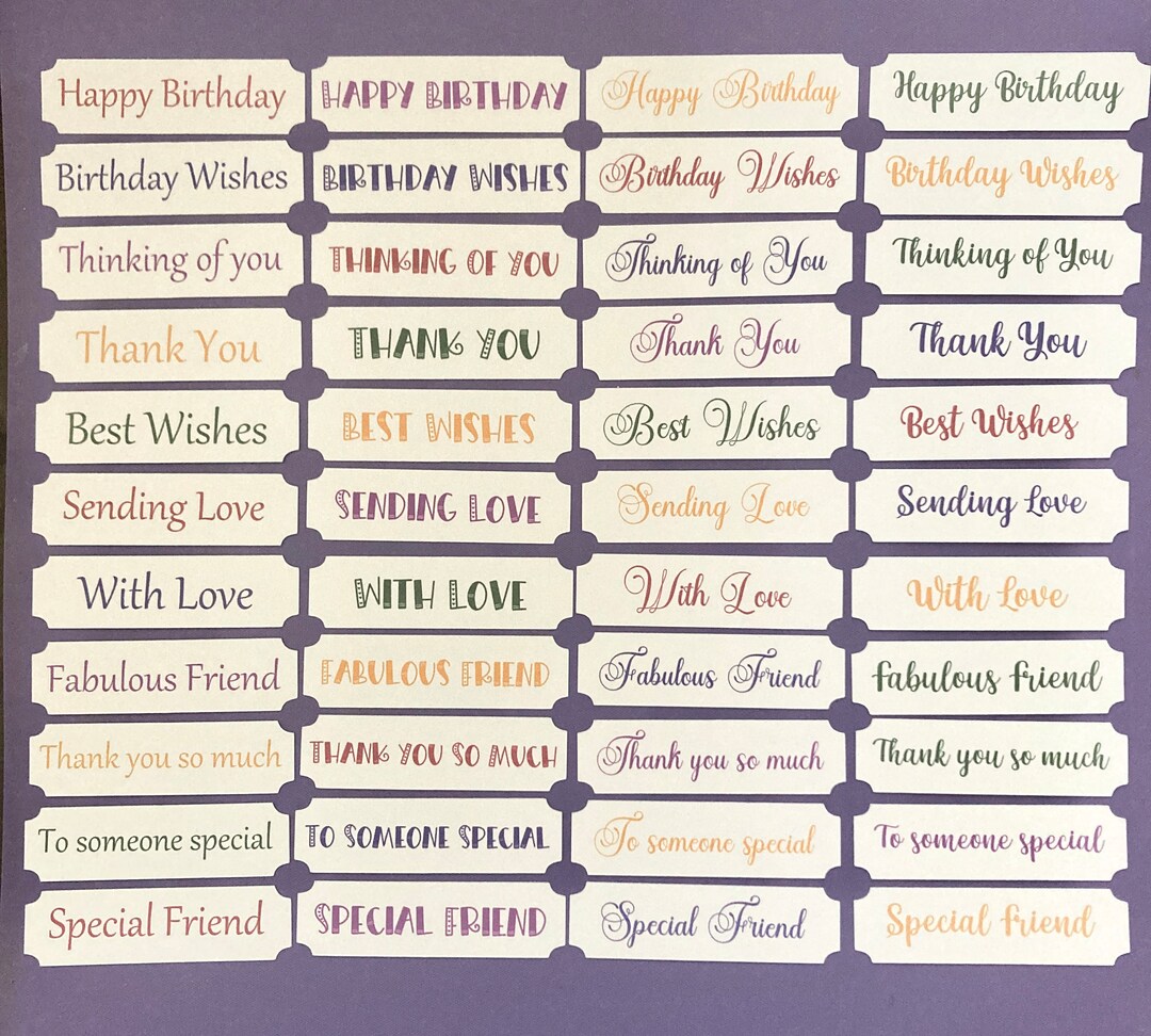 Card Sentiment Banners - Mixed Fonts, Cardmaking Embellishments (44 ...
