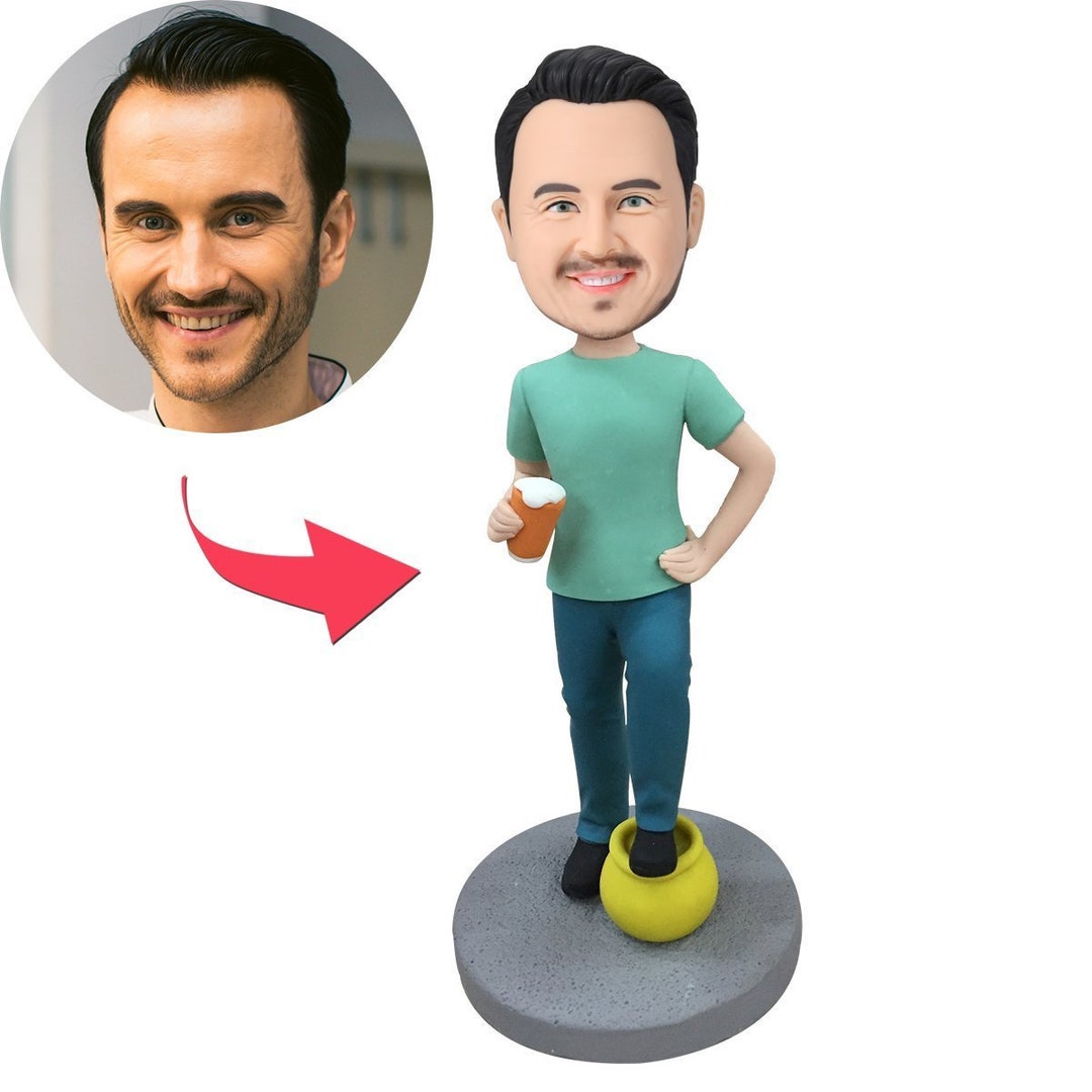 Custom Man Beer Pot of Gold Bobblehead With Engraved Text Personalized ...