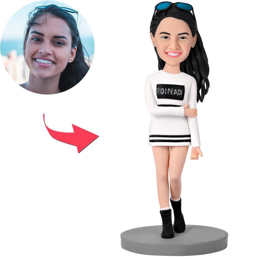 Custom Modern Woman Bobblehead Personalized Leisure Wear With Engraved ...