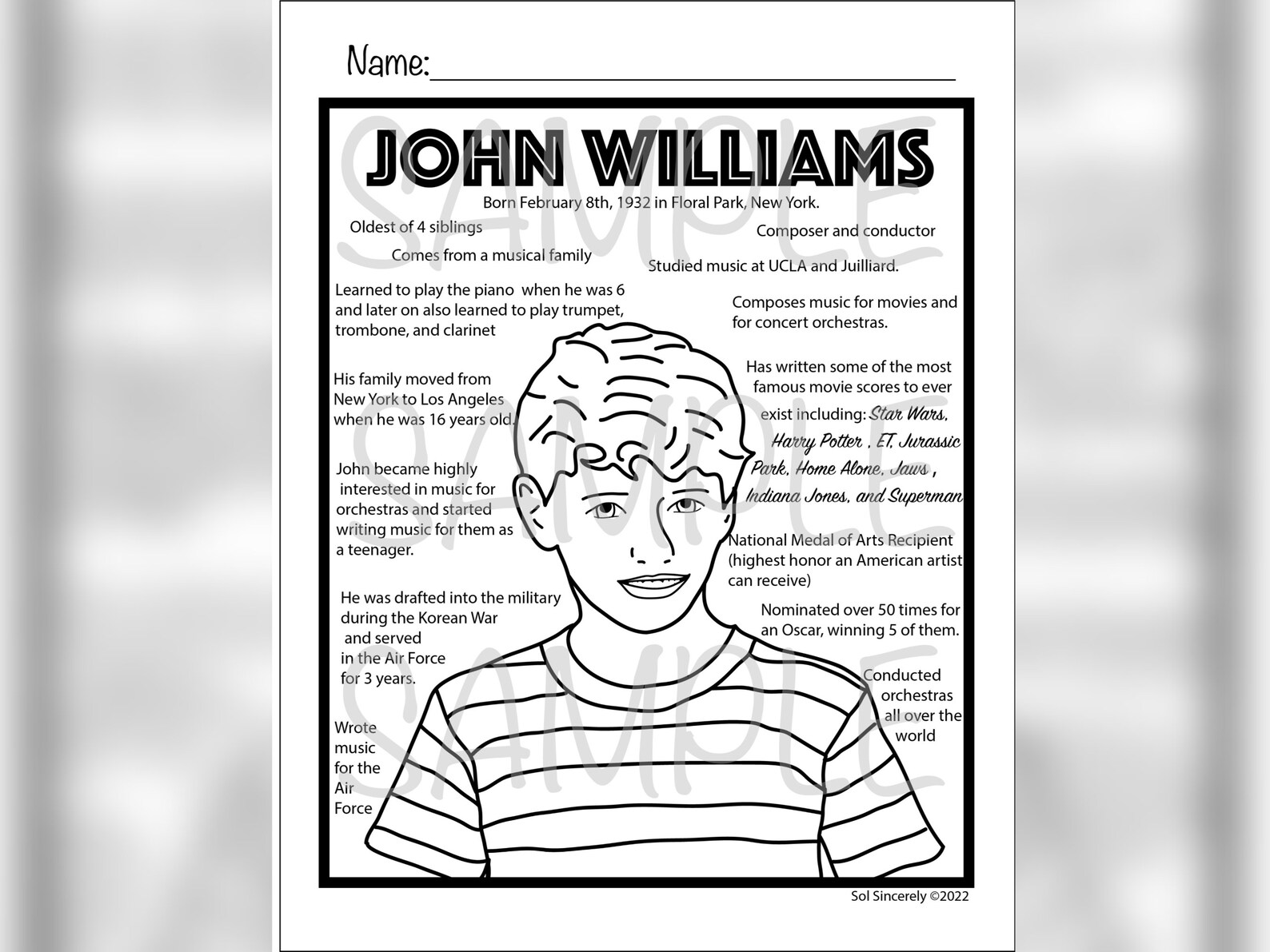 John Williams Coloring Sheet, Music History, Music History for Kids ...