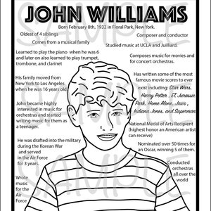 John Williams Coloring Sheet, Music History, Music History for Kids ...