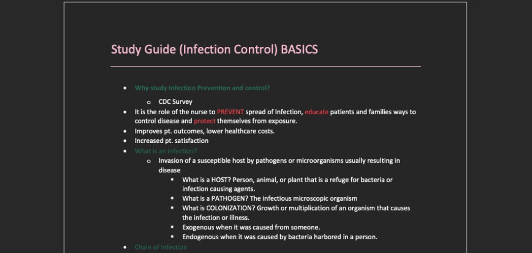 Infection Control Basics - Nursing School Study Guide - Etsy