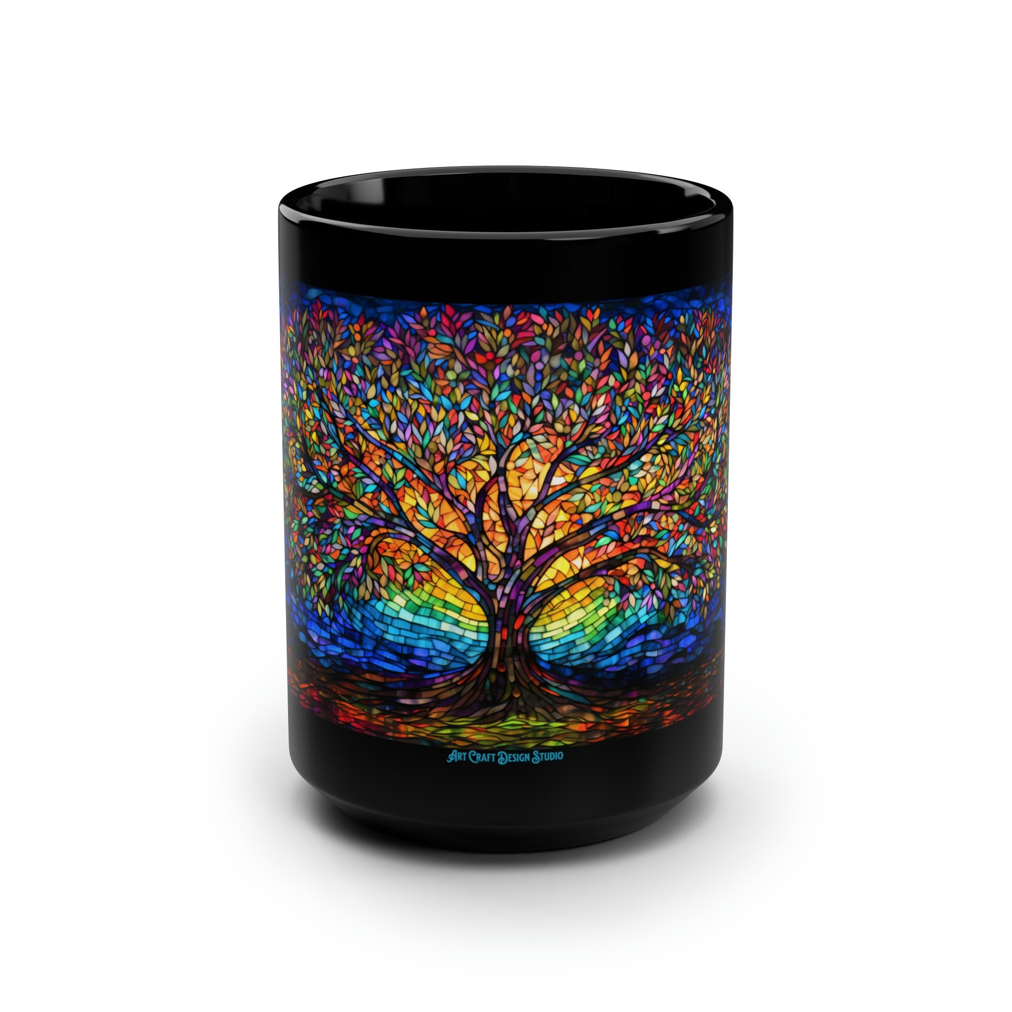 Biblical Tree of Life Ceramic Coffee Mug, Stained Glass Style Graphic ...