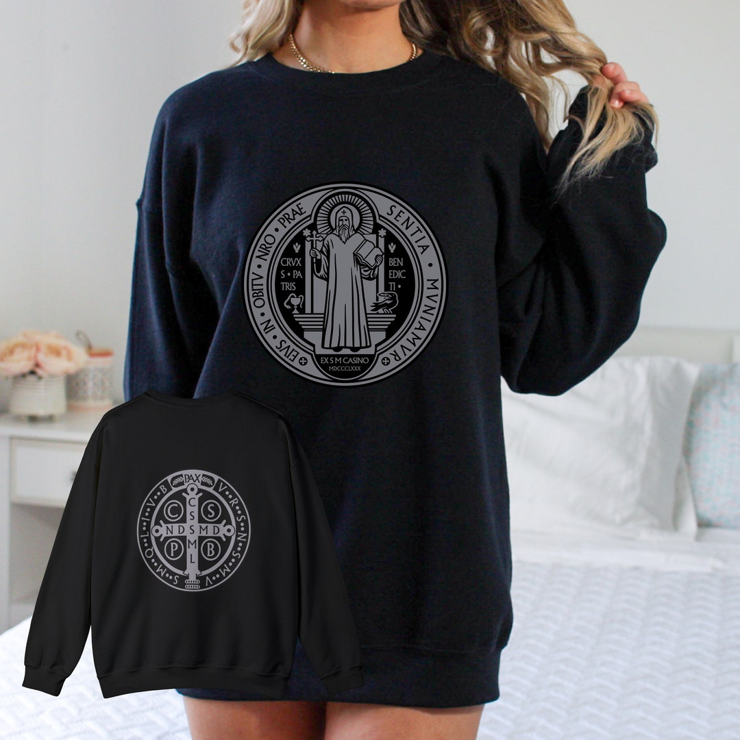Saint Benedict Sweatshirt With Silver and Black Front and Back Design ...
