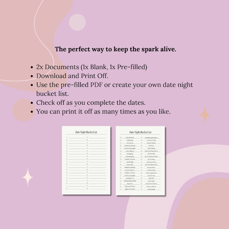 Couples Date Night Bucket List, Bucket List Template, Printable ...