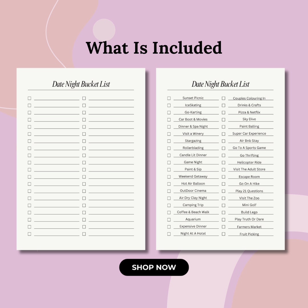 Couples Date Night Bucket List, Bucket List Template, Printable ...