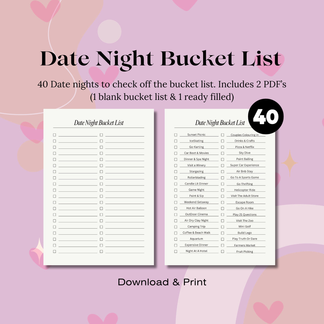 Couples Date Night Bucket List, Bucket List Template, Printable ...