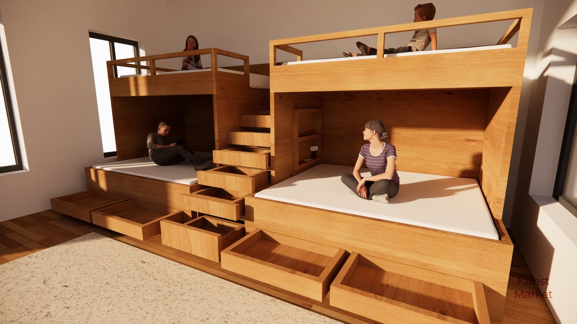 Furniturebrady Eco-friendly Double Split Bunk Bed With Stairs Single ...