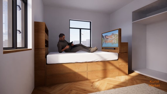 Bed with tv inside store