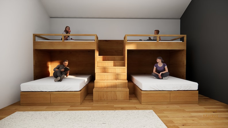 Furniture｜eco-friendly Double Bunk Bed Twin XL Upper Kids / Queen Lower ...
