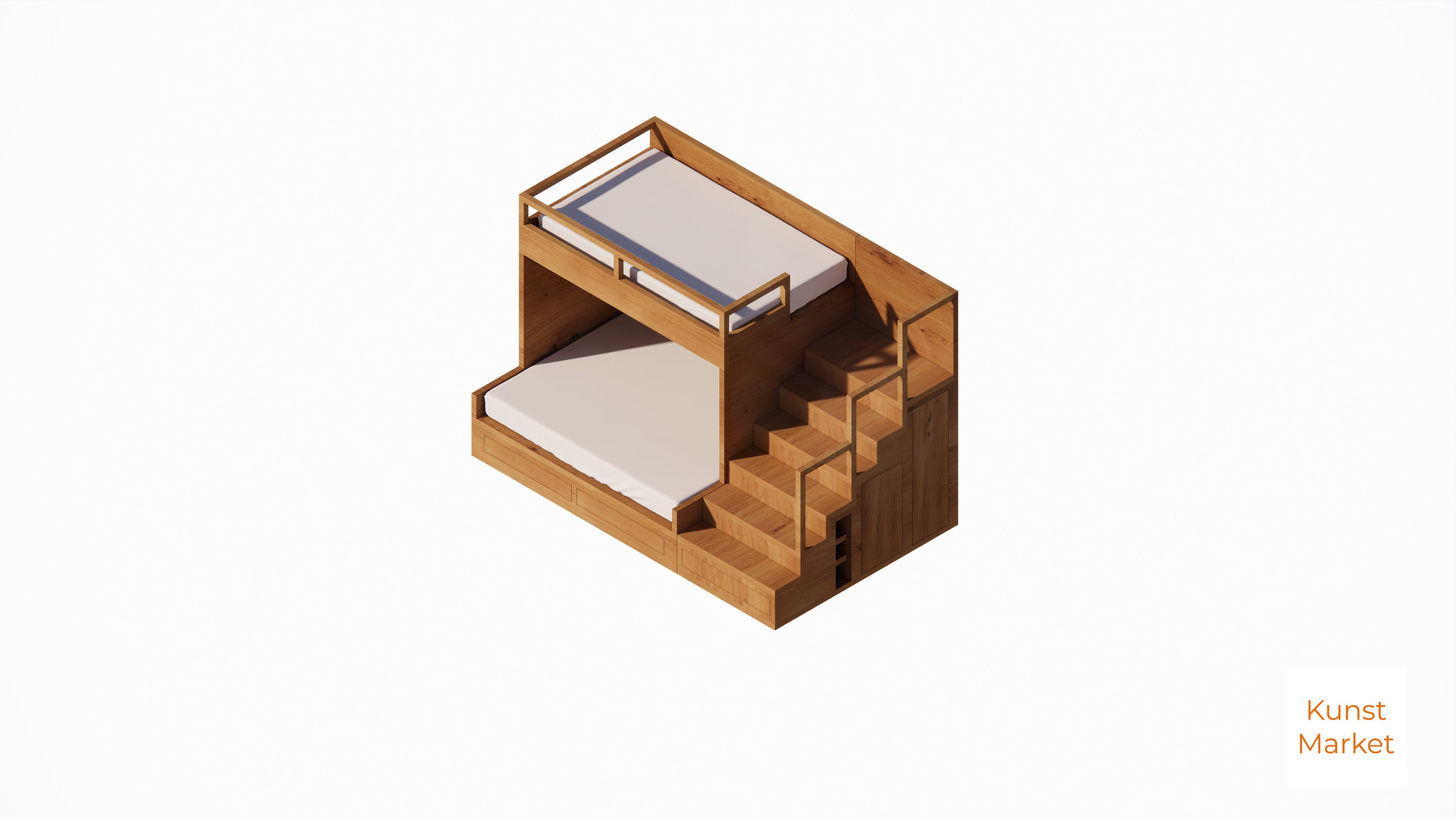 Eco-friendly Bunk Bed With Stairs - Single Upper Kids / Queen Lower ...
