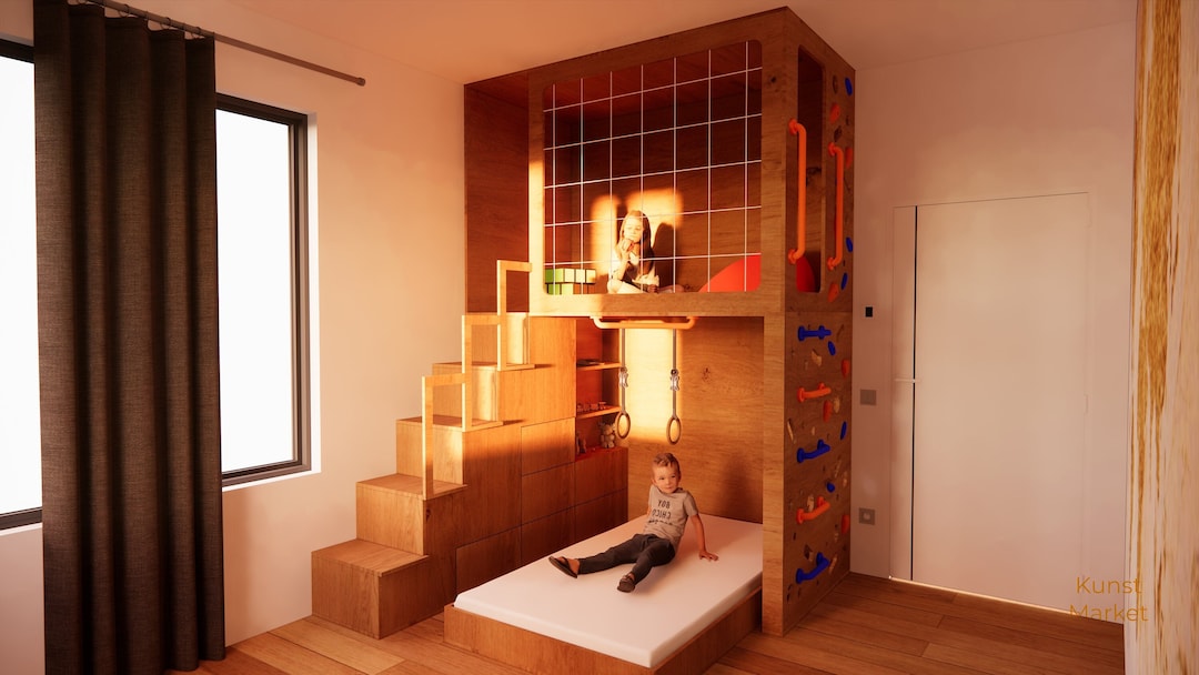 Furniture｜uz - Eco-friendly Bunk Bed Game Station Climbing Wall Kids ...