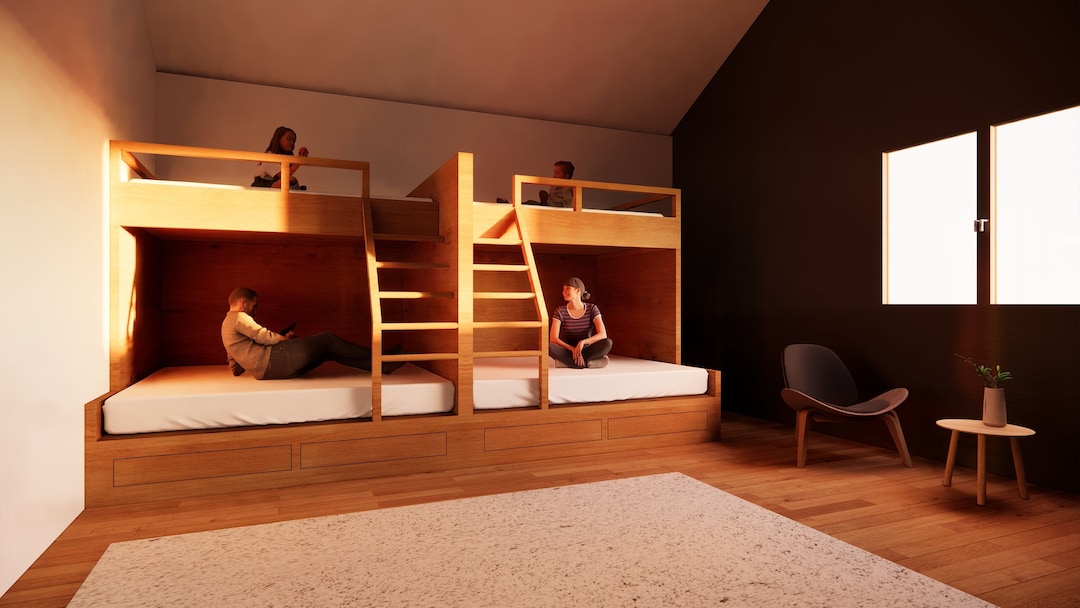 Double Split Bunk Bed DIY Build Plans: Single Upper/queen Lower ...