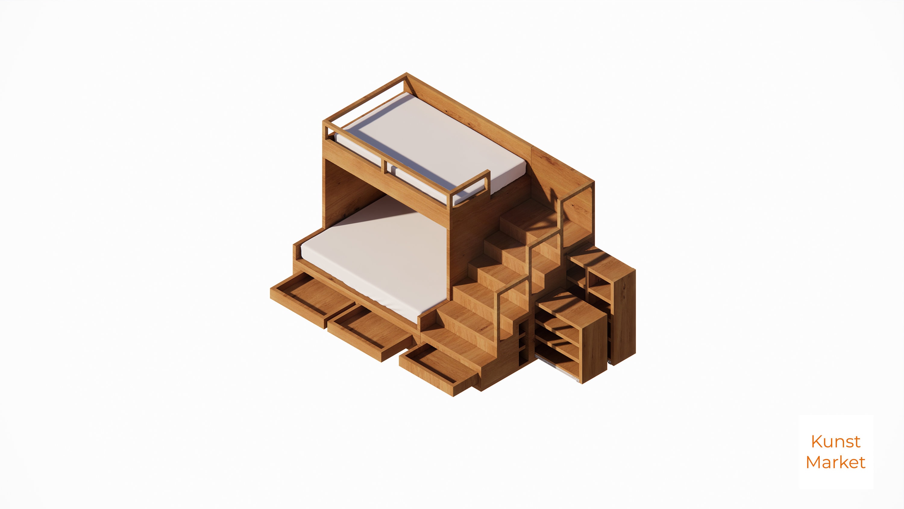 Eco-friendly Bunk Bed With Stairs - Single Upper Kids / Queen Lower ...