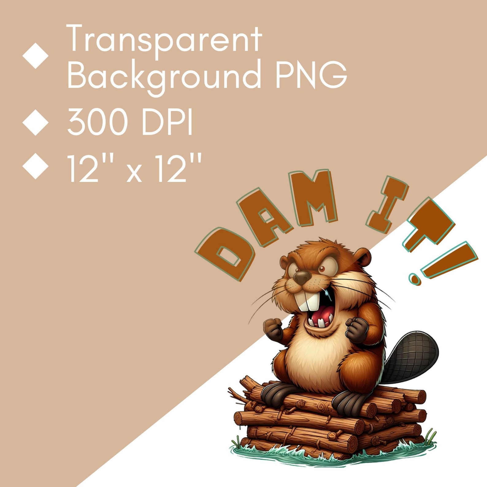 Dam It! Beaver PNG, Dam It, Dam It Beaver, Instant Download ...