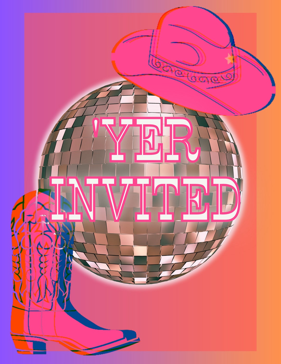 Custom Western Disco Themed Birthday Bingo and Invitation - Etsy