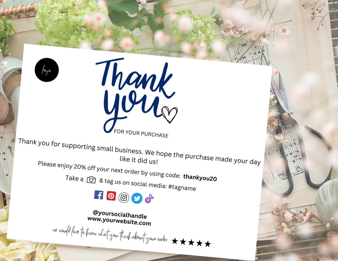 Thanks for Your Purchase Card, Small Business Thank You Card Template ...