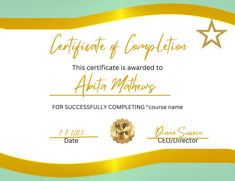 Certificate of Completion Template, Printable Beauty Course Certificate ...