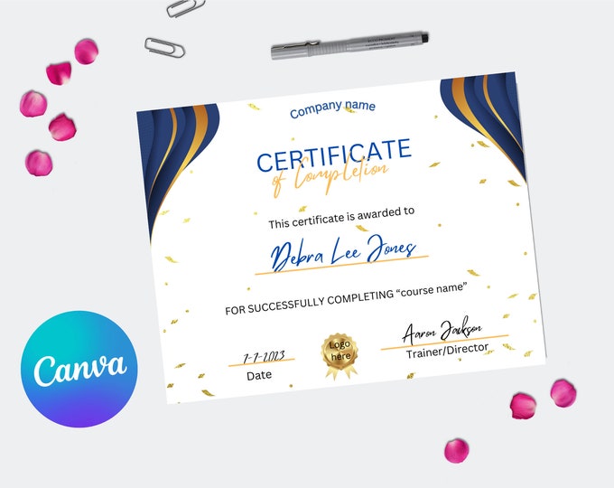 DIY Certificate of Completion Template Editable, Printable Training ...