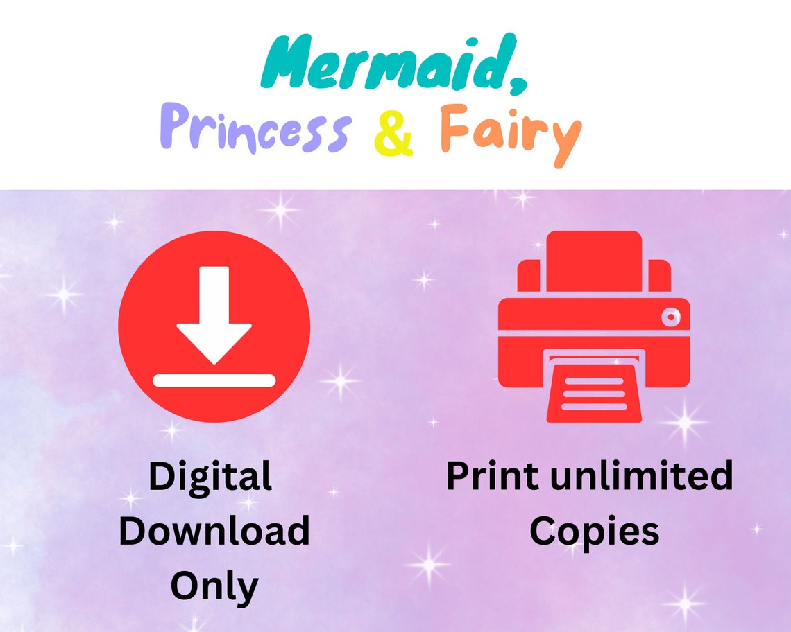 Mermaid, Princess, and Fairy Coloring Pages for Kids, 50 Cute Coloring ...