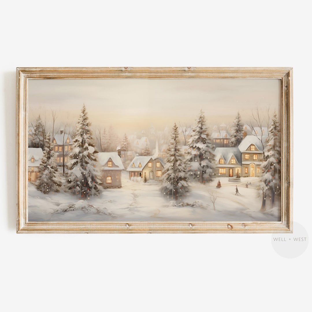 Christmas Winter Village Frame TV Art | Winter Landscape Painting ...