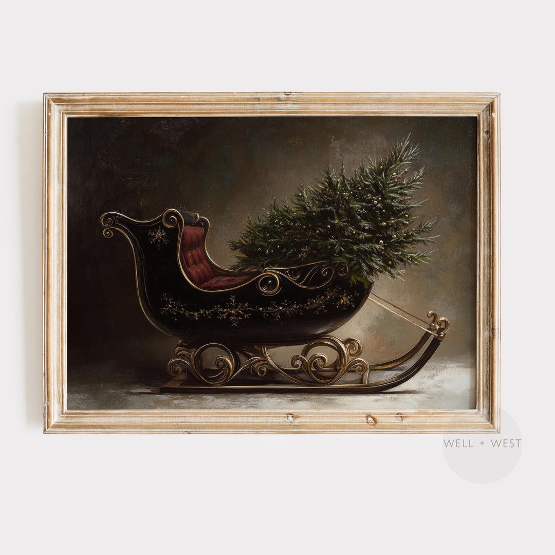 Christmas Wall Art | Moody Santa's Sleigh Print | Winter Holiday ...