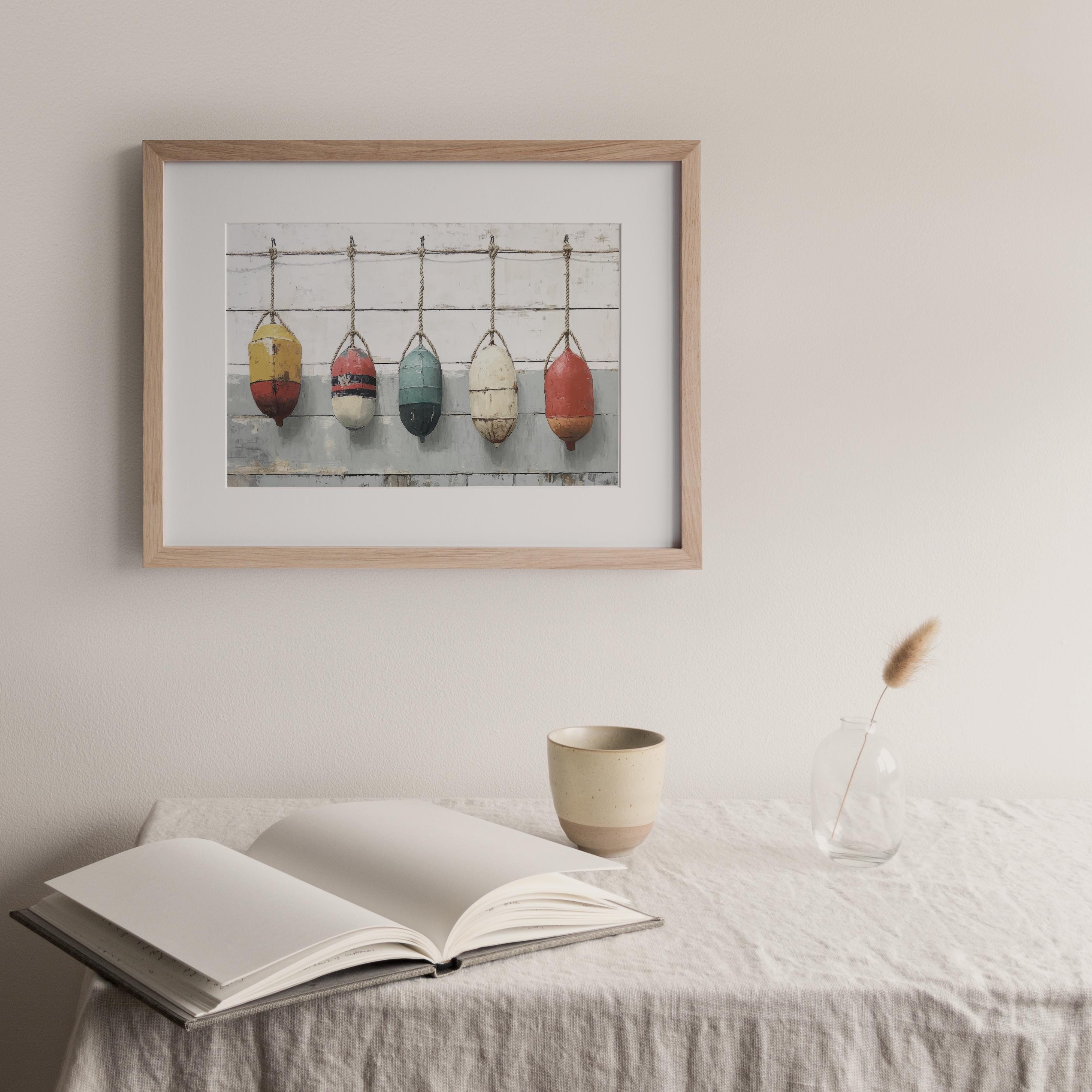 Buoy Print| Muted Coastal Buoy Painting | Printable Bathroom Art ...