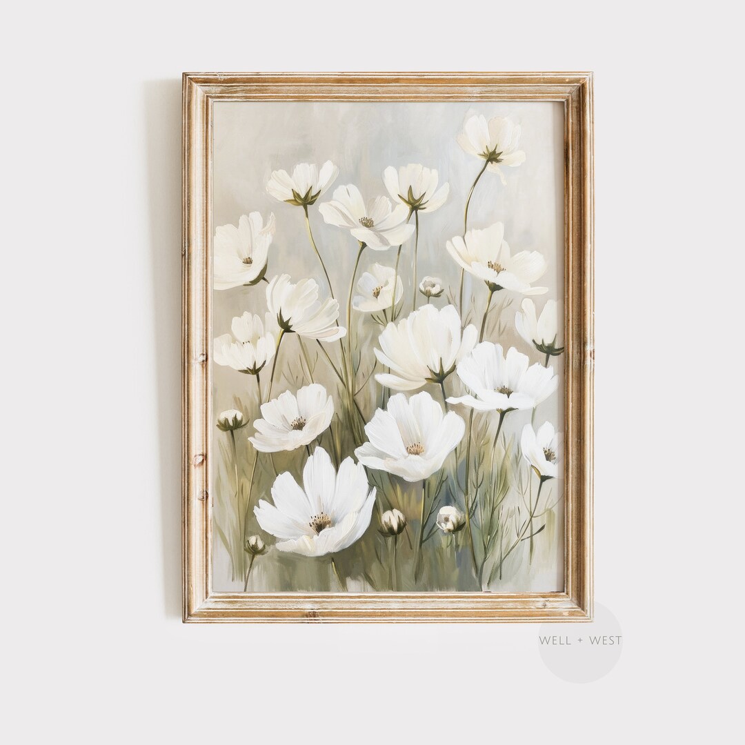 Spring Floral Wall Art | White Flower Oil Painting | Botanical Art ...