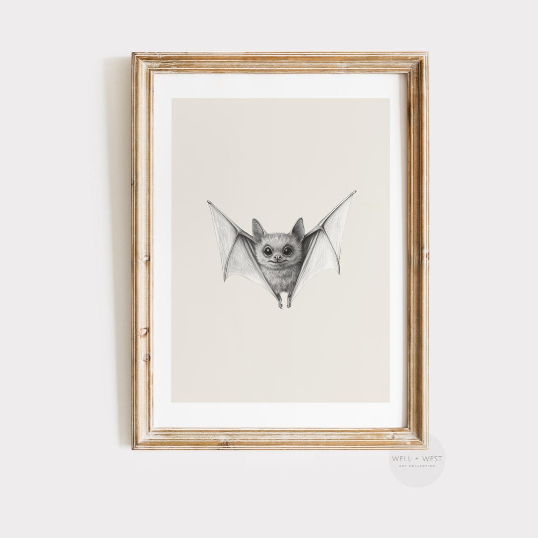 Bat Sketch Print | Vintage Style Cute Bat Drawing | Minimalist Neutral ...