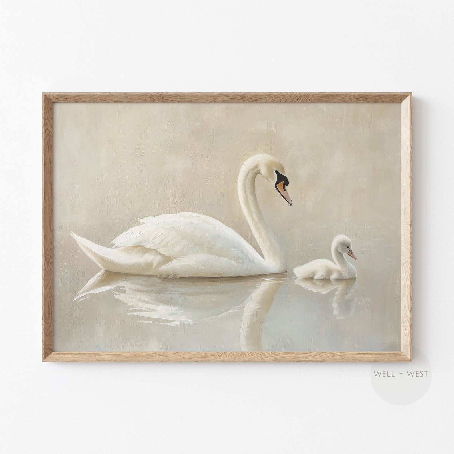 Swan Art Print Antique White Swan Painting Neutral Nursery Artwork ...